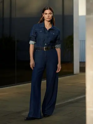 REISS Frankie Relaxed Denim Jumpsuit - Indigo