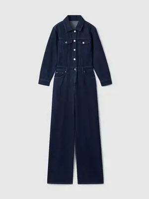 REISS Frankie Relaxed Denim Jumpsuit
