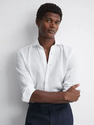 REISS Rex Linen Cutaway Collar Shirt