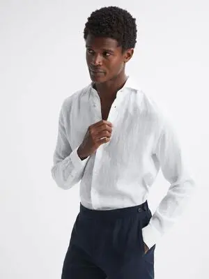 REISS Rex Linen Cutaway Collar Shirt