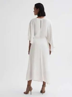 REISS Naomi Cape Sleeve Asymmetric Maxi Dress