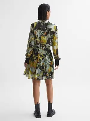 REISS Floral Print Belted Mini Dress
