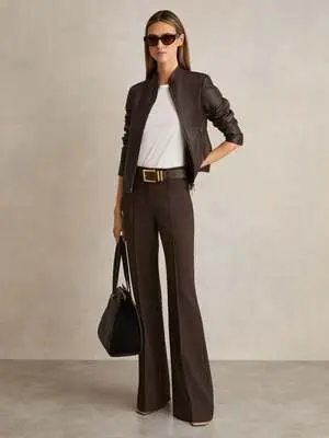 REISS Claude Petite High-rise Flared Trousers - Chocolate Brown