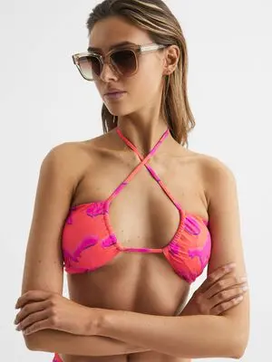 REISS Printed Bandeau Bikini Top - Orange