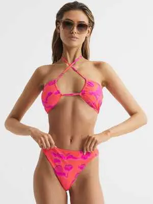 REISS Printed Bandeau Bikini Top