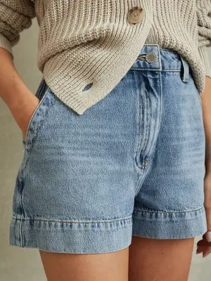 REISS Olivia High-rise Denim Shorts - Light Blue