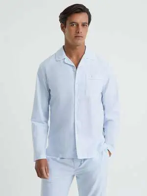 REISS Westley Striped Cotton Button-through Pyjama Shirt - Blue/white