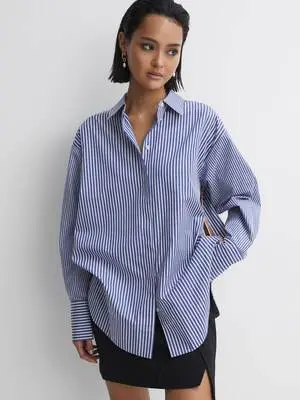 REISS Danica Oversized Striped Cotton Shirt