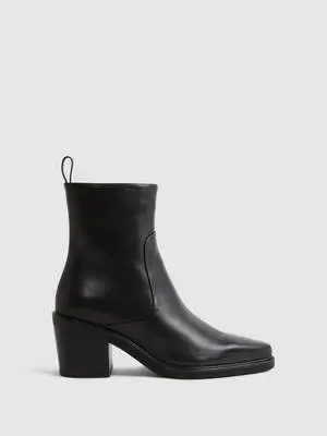 REISS Sienna Leather Heeled Western Boots