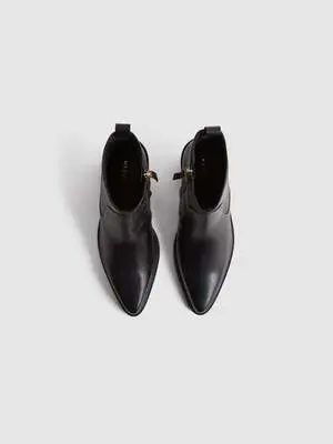 REISS Sienna Leather Heeled Western Boots
