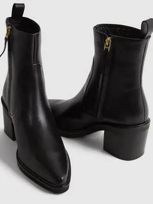 REISS Sienna Leather Heeled Western Boots