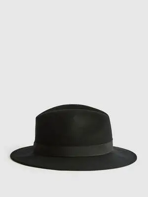REISS Ally Wool Fedora Hat - Black