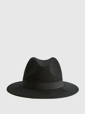 REISS Ally Wool Fedora Hat - Black
