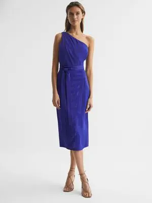 REISS Flora Off-the-shoulder Satin Midi Dress