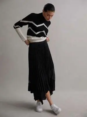 REISS Dina Pleated Asymmetric Midi Skirt