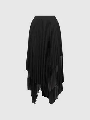 REISS Dina Pleated Asymmetric Midi Skirt