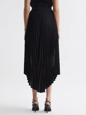 REISS Dina Pleated Asymmetric Midi Skirt