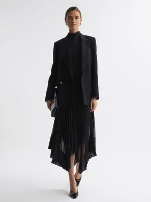REISS Dina Pleated Asymmetric Midi Skirt