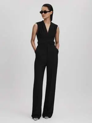 REISS Riyo Fitted Belt Strap Jumpsuit - Black