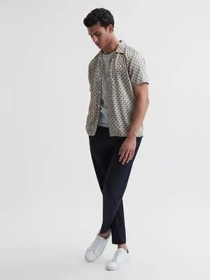 REISS Pedro Printed Cuban Collar Shirt - Grey