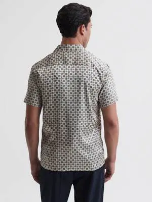 REISS Pedro Printed Cuban Collar Shirt - Grey