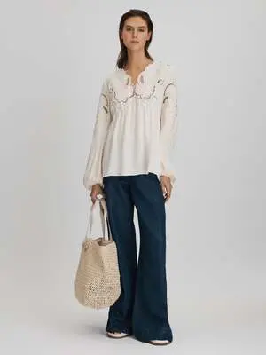 REISS Noa Lace Cut-out Blouse