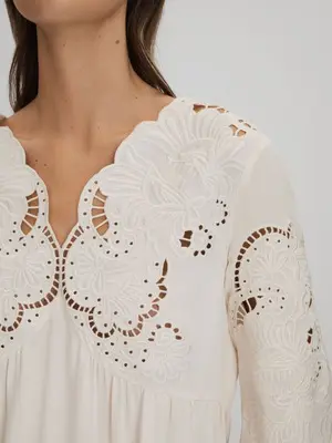 REISS Noa Lace Cut-out Blouse