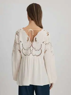 REISS Noa Lace Cut-out Blouse