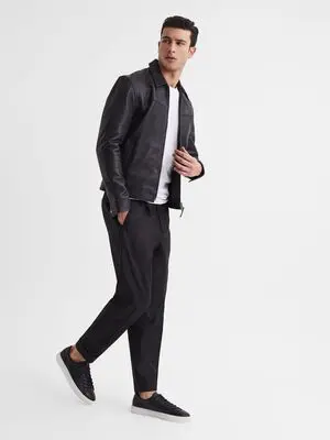 REISS Finley Leather Trainers - Black