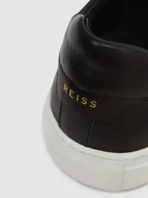 REISS Finley Leather Trainers - Black