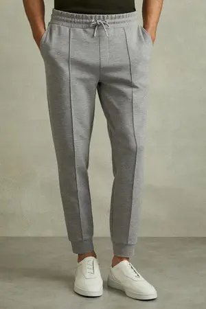 REISS Premier Green Premier Drawstring Jersey Joggers Grey Melange