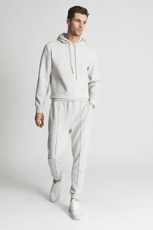 REISS Premier Green Premier Drawstring Jersey Joggers Off White