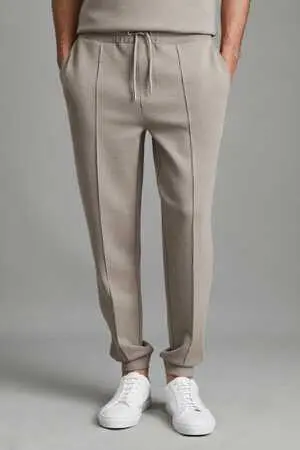 REISS Premier Green Premier Drawstring Jersey Joggers Taupe