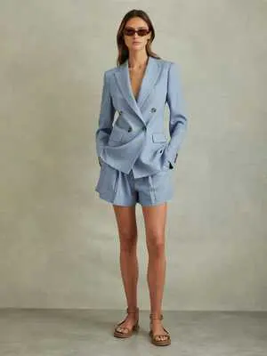 REISS June Double-breasted Blazer With Tencel™ Fibers - Blue