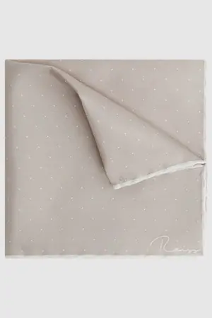 REISS Liam Polka Dot Silk Pocket Square Beige