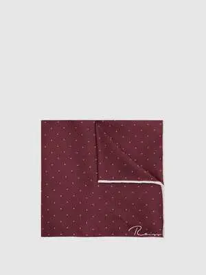 REISS Liam Polka Dot Silk Pocket Square - Burgundy