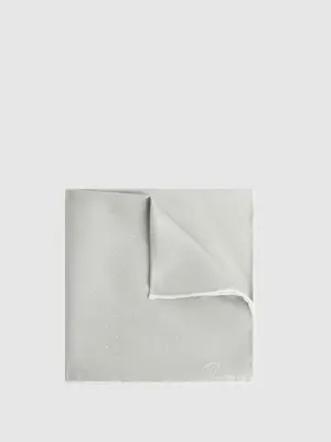 REISS Liam Polka Dot Silk Pocket Square Silver