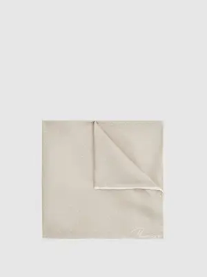 REISS Liam Polka Dot Silk Pocket Square Stone