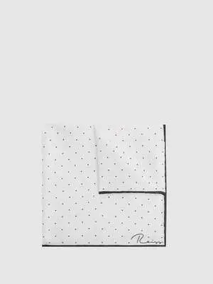 REISS Liam Polka Dot Silk Pocket Square - White