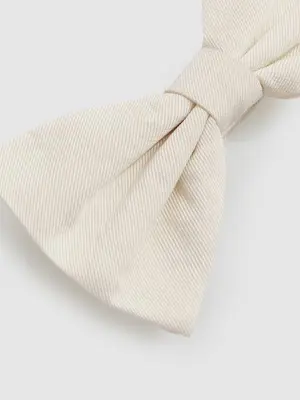 REISS Grosgrain Silk Bow Tie - Cream