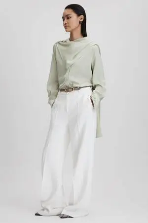 REISS Emilia Satin Shirt With Detachable Scarf