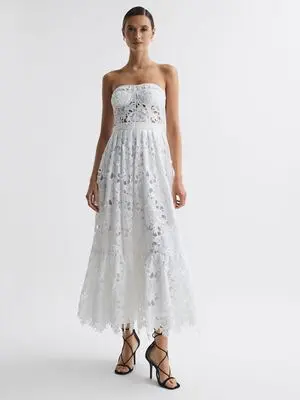LEO LIN Bustier Lace Midi Dress