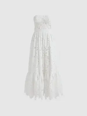 LEO LIN Bustier Lace Midi Dress