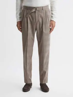 REISS Prince Of Wales Check Belted Trousers