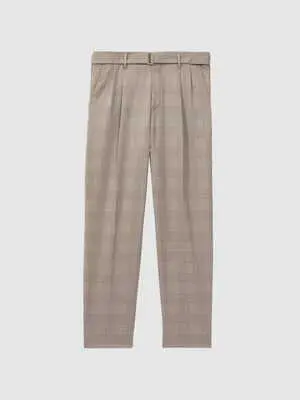 REISS Prince Of Wales Check Belted Trousers