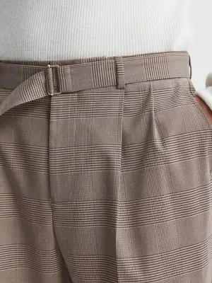 REISS Prince Of Wales Check Belted Trousers