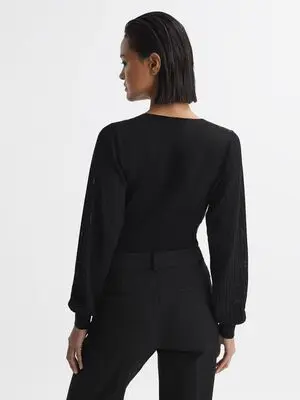 REISS Lexi Knitted Top With Blouson Sleeves