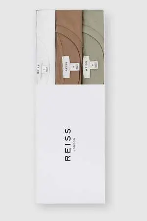 REISS 3 Bless 3 Pack Cotton Crew-neck Tailored-fit T-shirts 3-pack Camel/pistachio/white