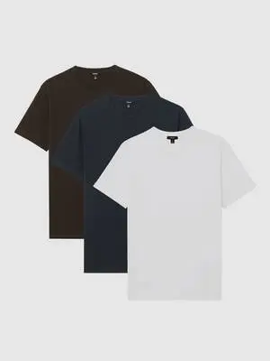 REISS 3 Bless 3 Pack Cotton Crew-neck Tailored-fit T-shirts 3-pack - White/navy/coco Brown