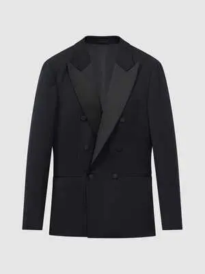 REISS Deal Modern Fit Satin Lapel Double Breasted Jacquard Blazer